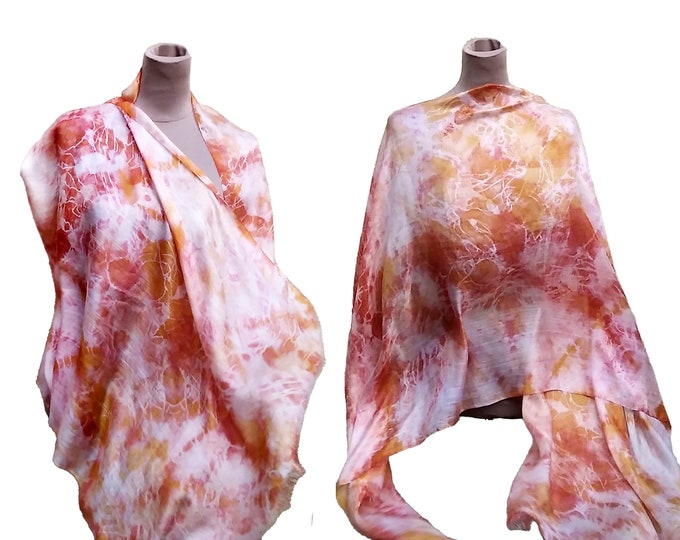 Hand Painted Peach Silk Scarf Batik Scarf Pretty Peach Hand Dyed Silk ...