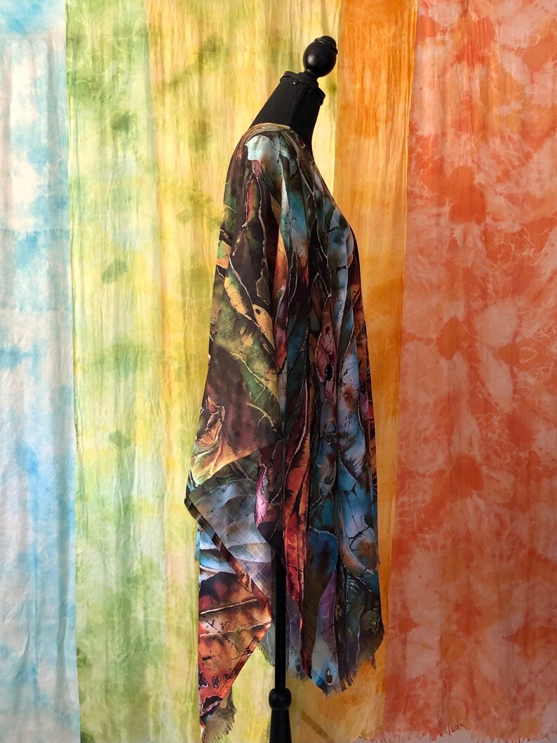 Green Hosta Poncho Tunic Batik Art Print Cover up Tunic, Original ...