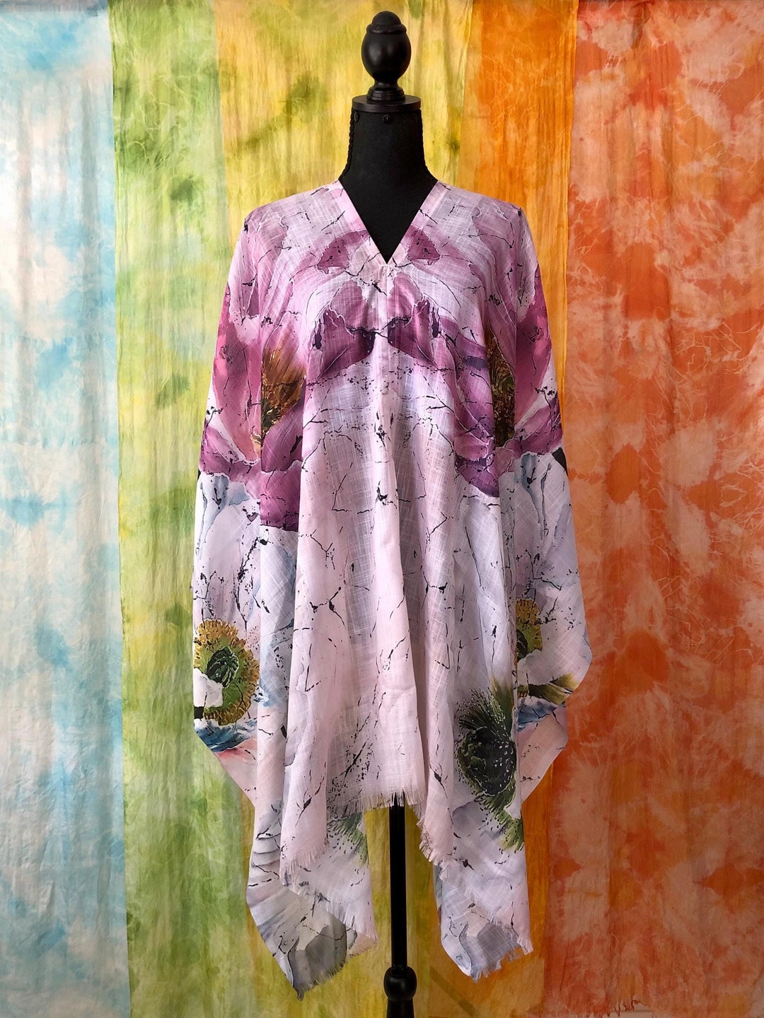 Poppy Flowers Cover up Poncho Wrap, Original Poppies Batik Art Printed ...
