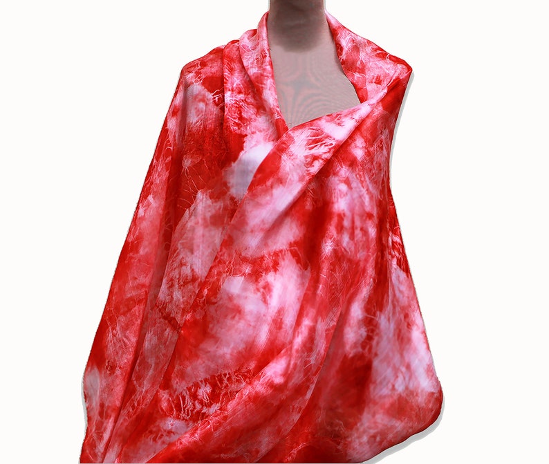 Hand-dyed Red Silk Scarf Scarlet Shibori Summer Shawl Batik Style Women ...