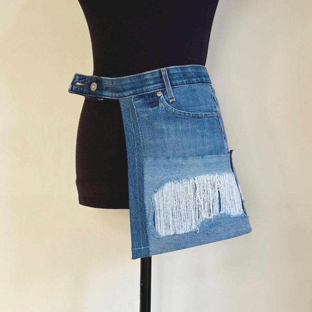 Upcycled Denim Pocket Belt Bag – Distressed Jean Utility Side Apron ...