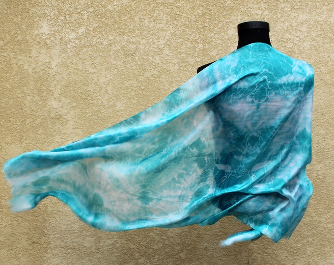 Cyan Silk Scarf Hand Painted, Light Blue Silk Shawl, Gift for Her - Etsy