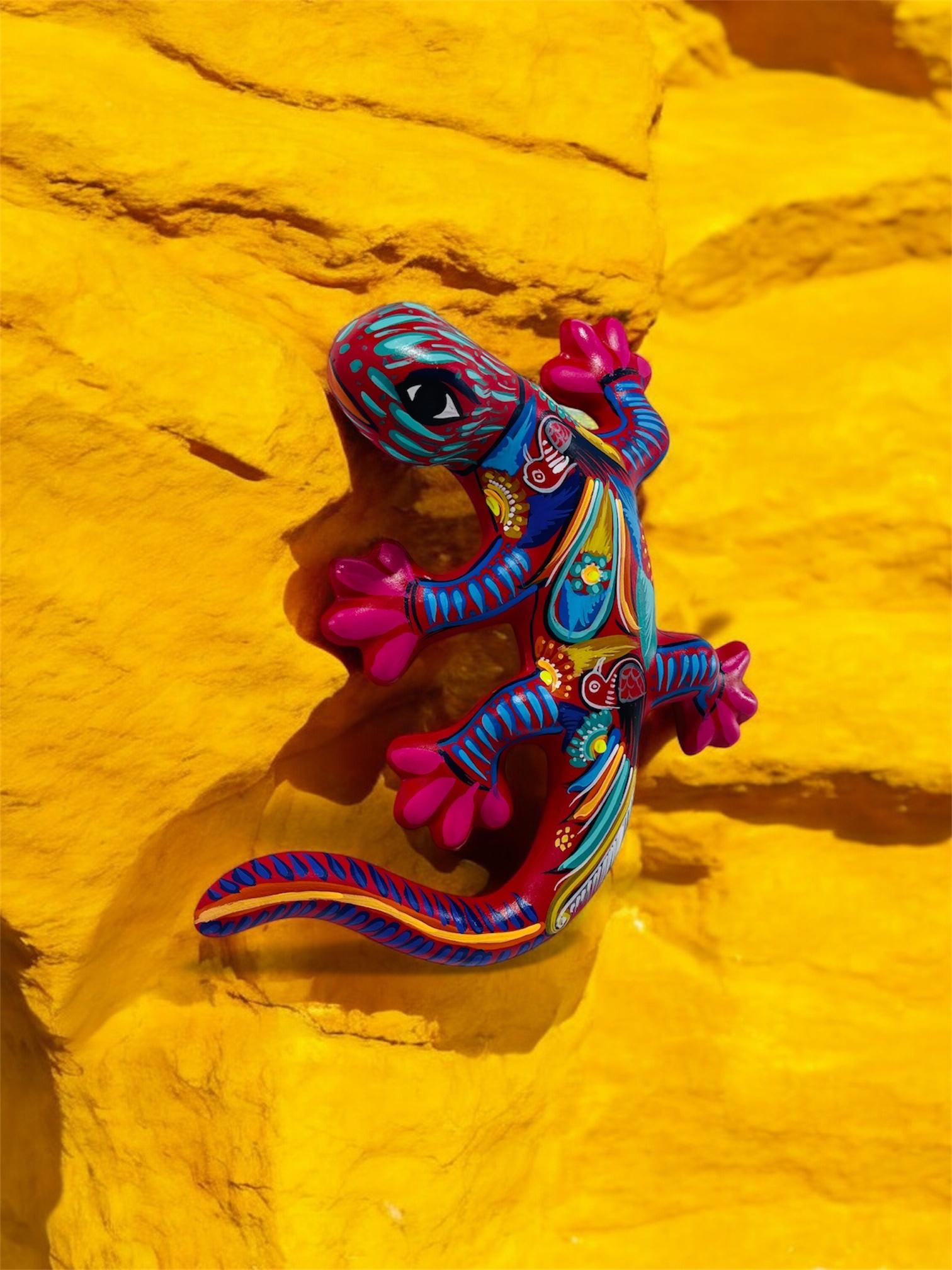 Hand-painted Mexican Clay Lizard Wall Art – 3D Folk Sculpture | Symbol ...
