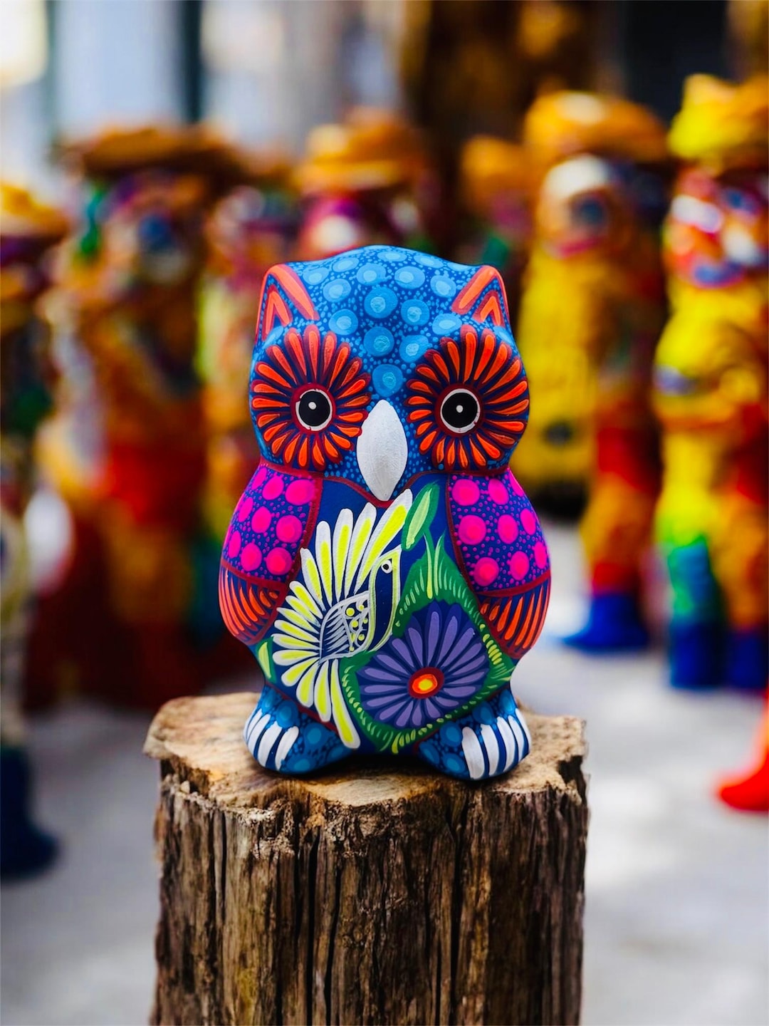 Hand-painted Mexican Folk Art Owl Piggy Bank – Neon Colors, Artisan ...