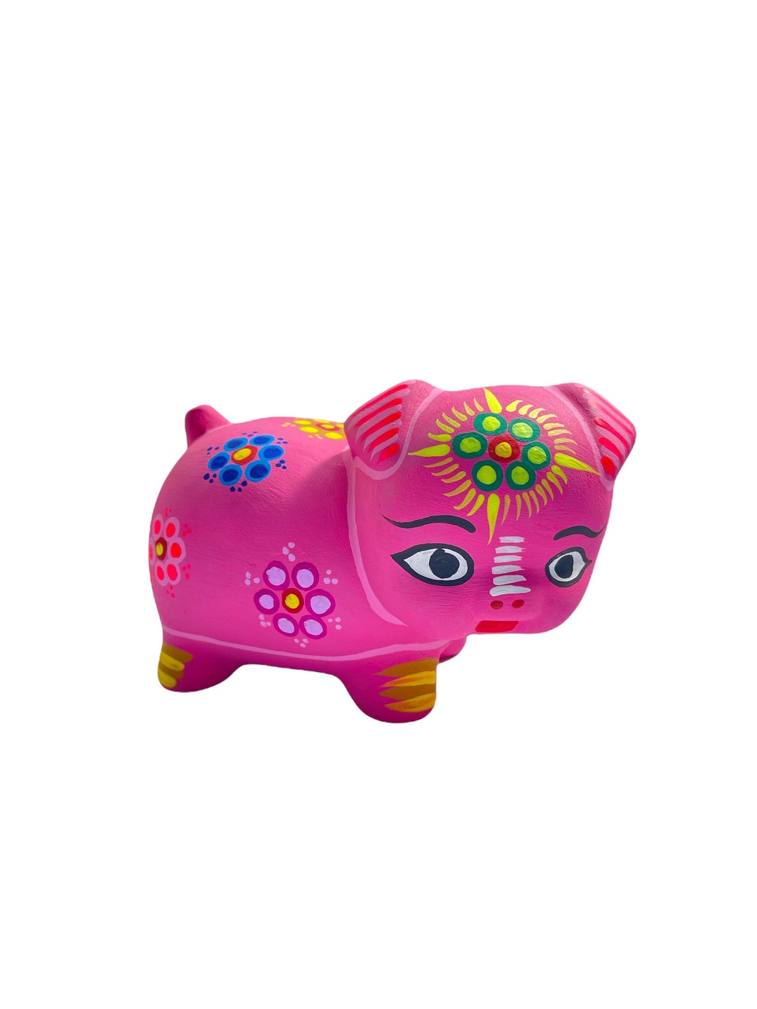 Handmade Mexican Piggy Bank – Colorful Clay Pig Figurine – Hand-painted ...