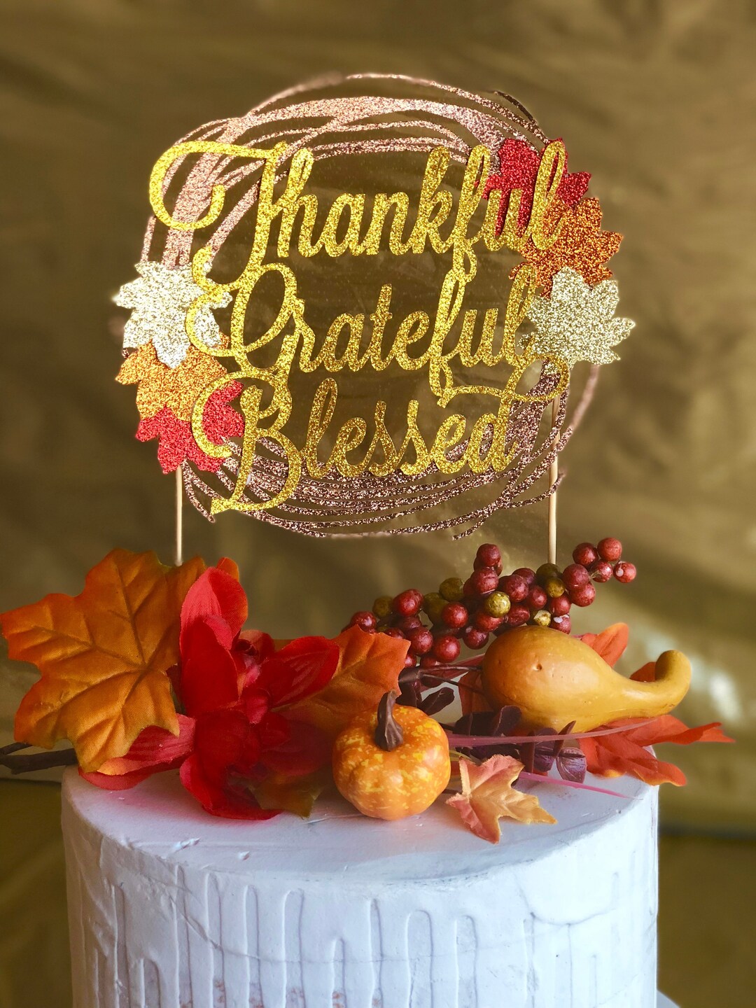 Thanksgiving Cake Topper Thankful Grateful Blessed - Etsy
