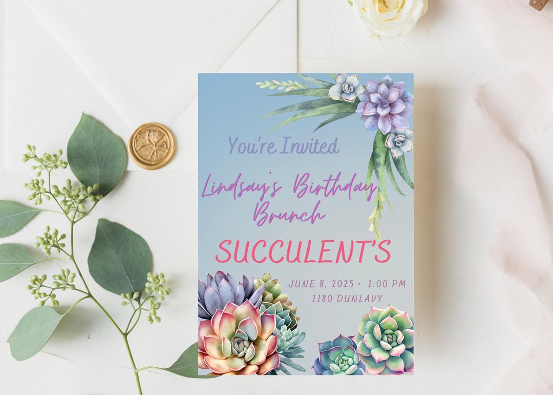 Succulent Party Invitation Template, Editable, Digital, Birthday, DIY ...