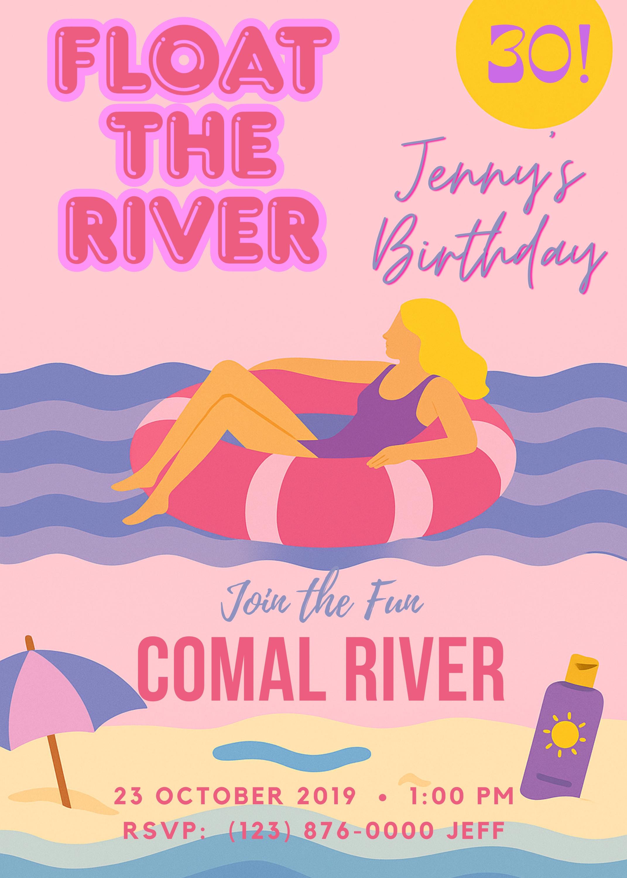 Editable Float the River Party Invitation Template, Digital, Birthday ...