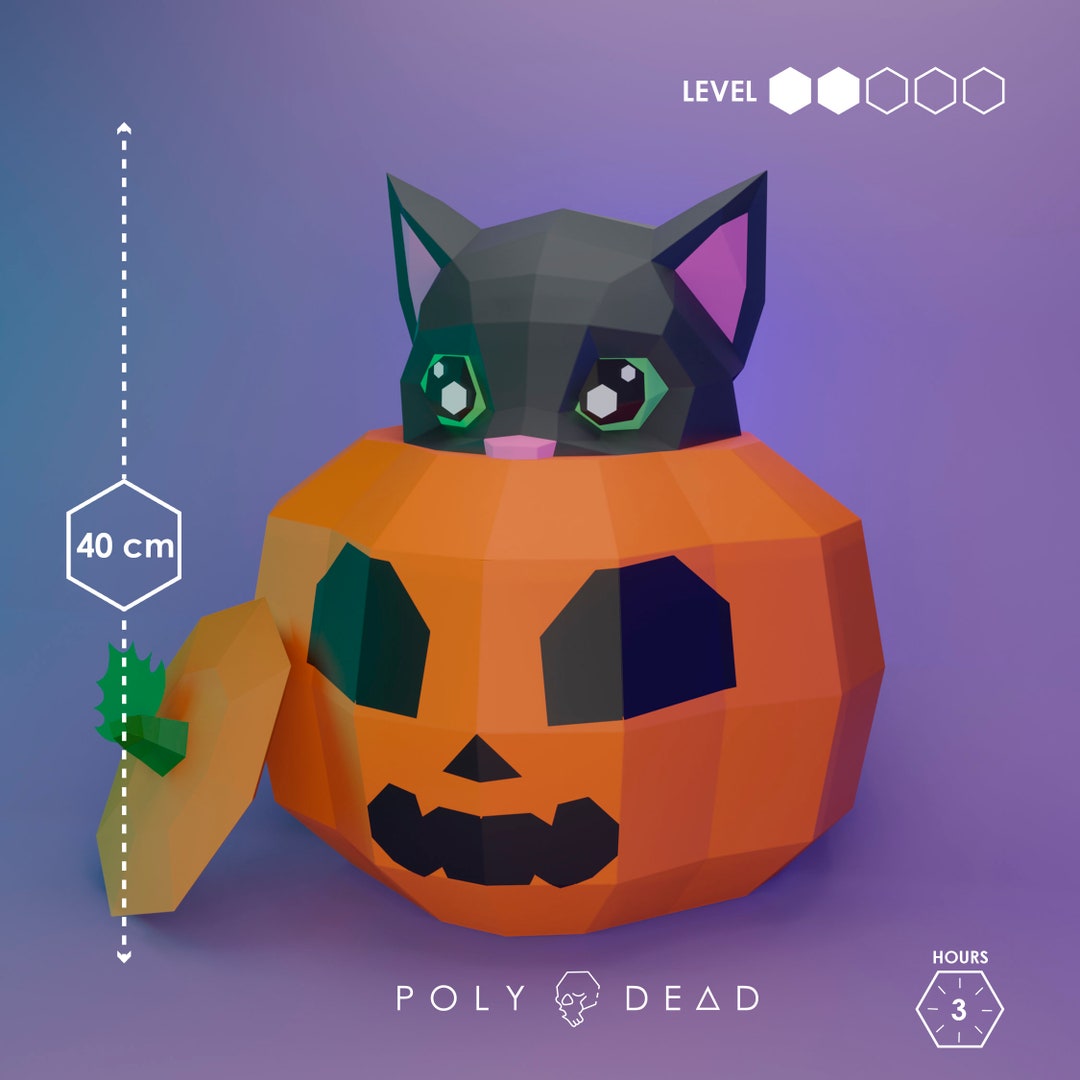 DIY Pumpkin Papercraft | Pumpkin Cat Decoration | Halloween Templates ...