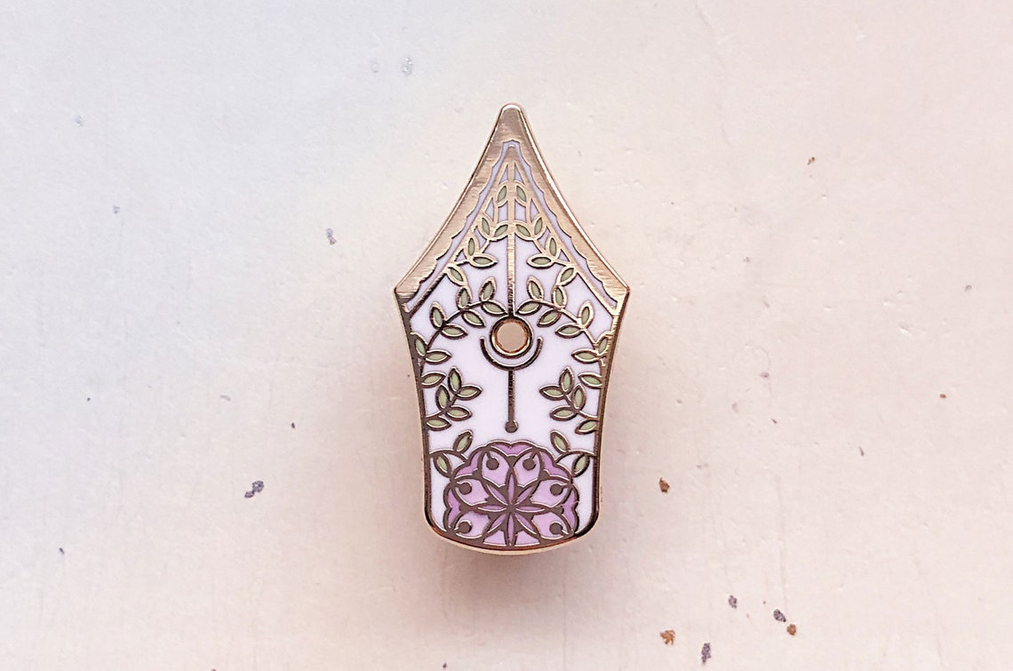 Floral Fountain Pen Enamel Pin - Etsy