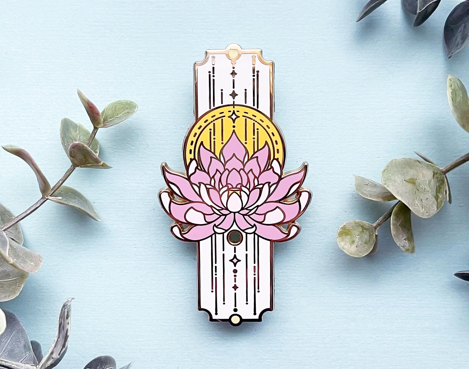 Sacred Lotus Sun and Star Pillar Enamel Pin - Etsy