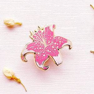 Pink Stargazer Lily Floral Botanical Enamel Pin - Etsy