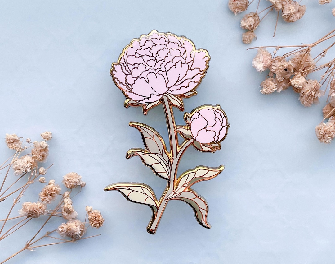 Pink Peony Botanical Flower Enamel Pin - Etsy