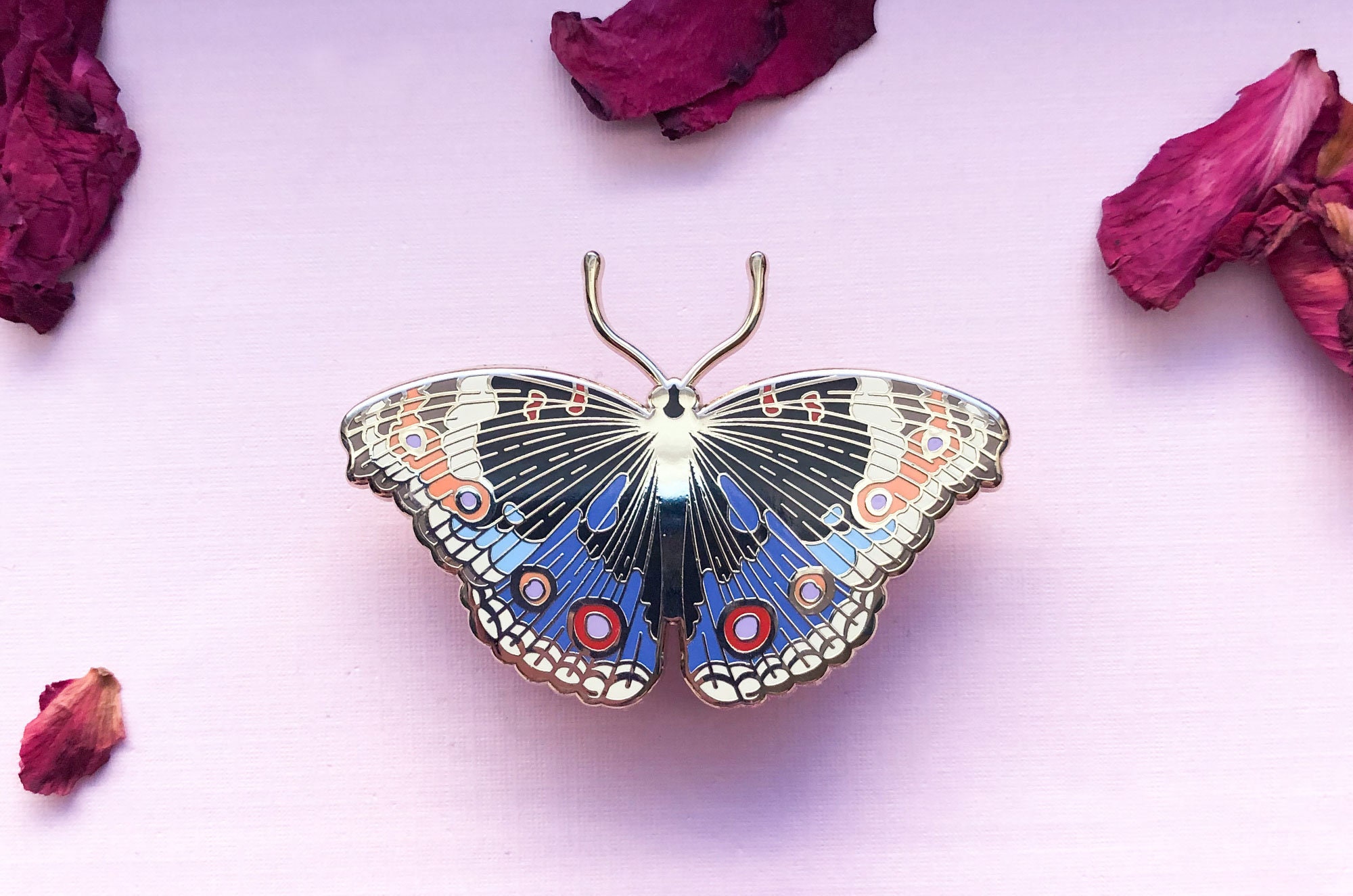 Blue Pansy Butterfly Enamel Pin - Etsy