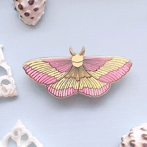 Rosy Maple Moth Enamel Pin - Etsy