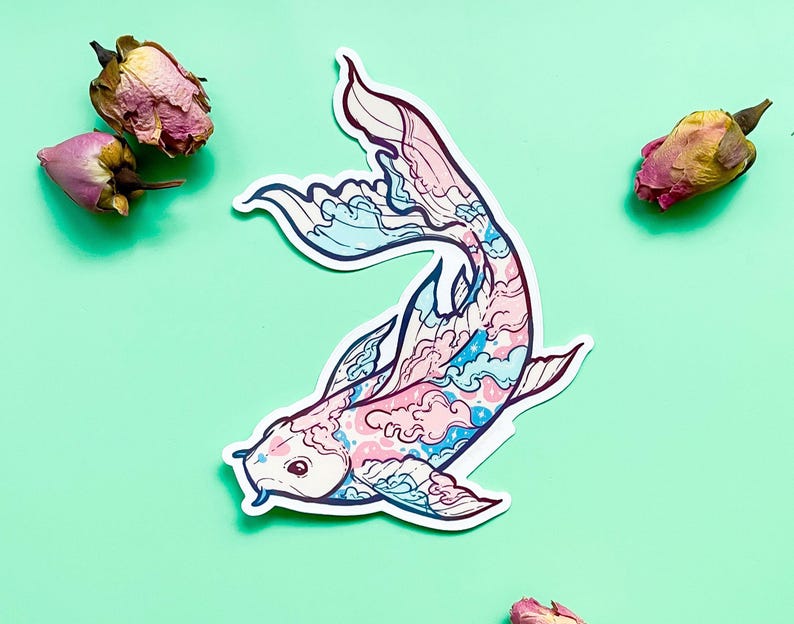 Vaporwave Cloud Koi Clear Vinyl Sticker - Etsy