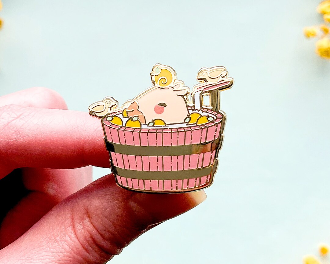 Curly the Capybara in a Bucket Spa Enamel Pin - Etsy