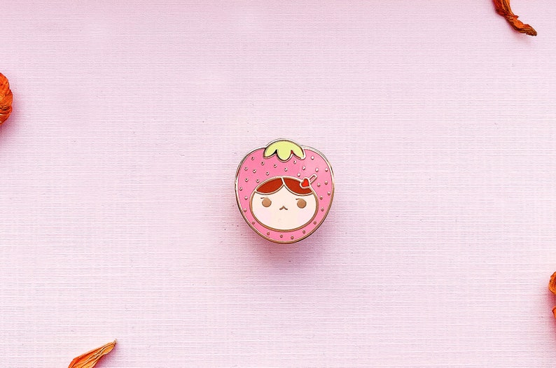 Strawberry Girl Enamel Pin - Etsy
