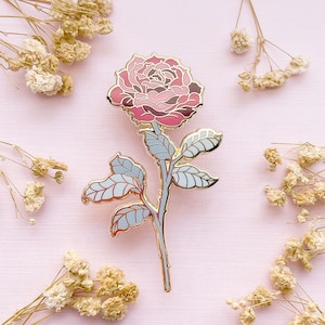 Red Tea Rose Enamel Pin - Etsy