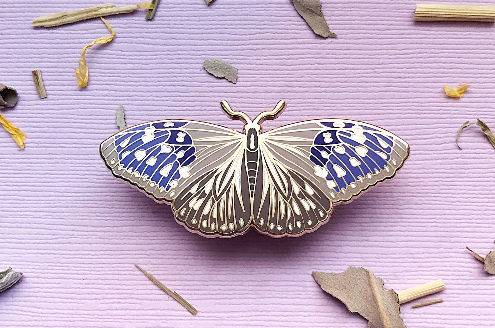 Striped Blue Crow Butterfly Enamel Pin | Etsy