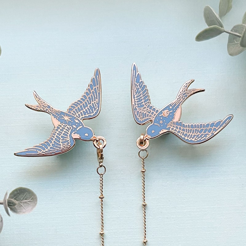Blue Swallow Pin Brooch - Etsy