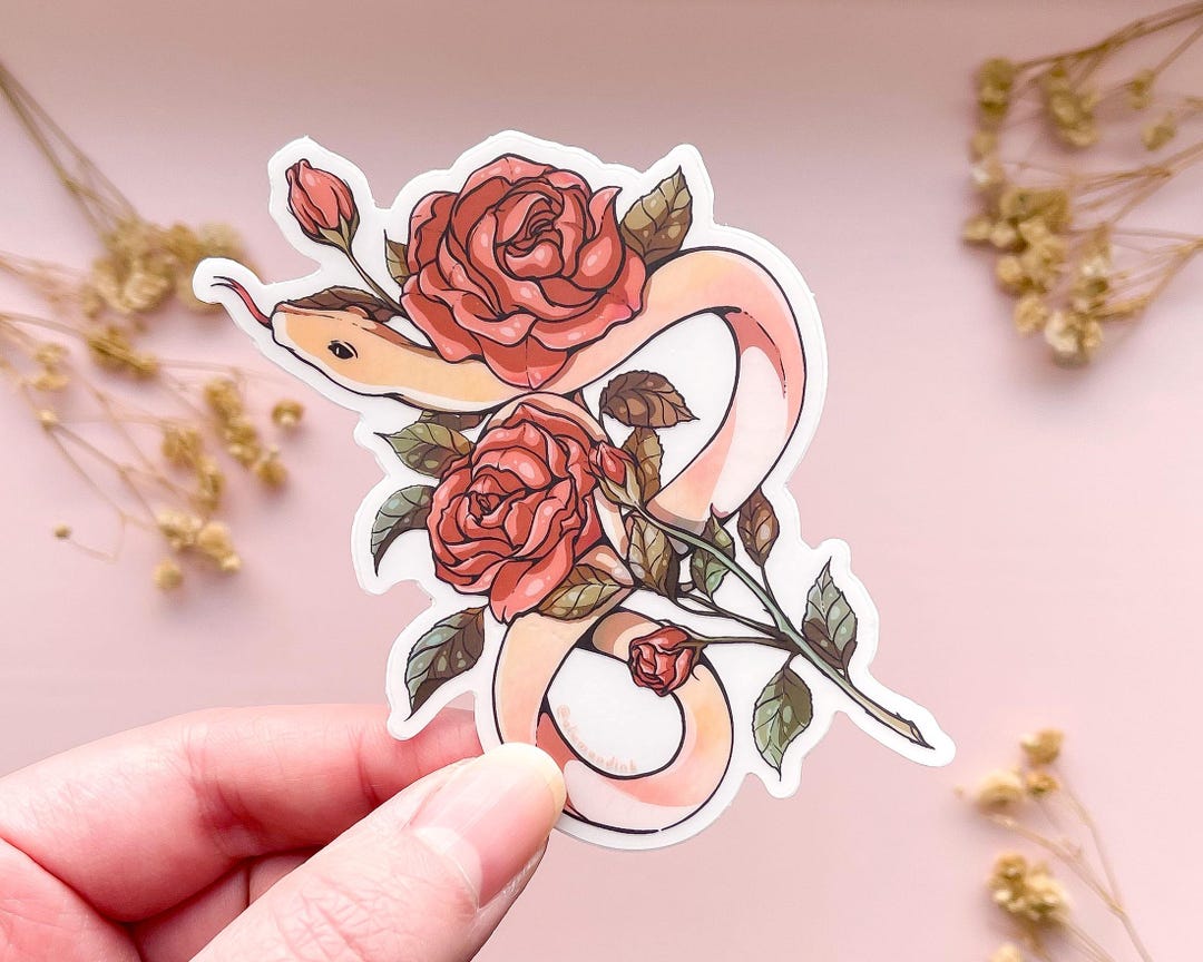 Snake and Red Roses Clear Vinyl Sticker - Etsy