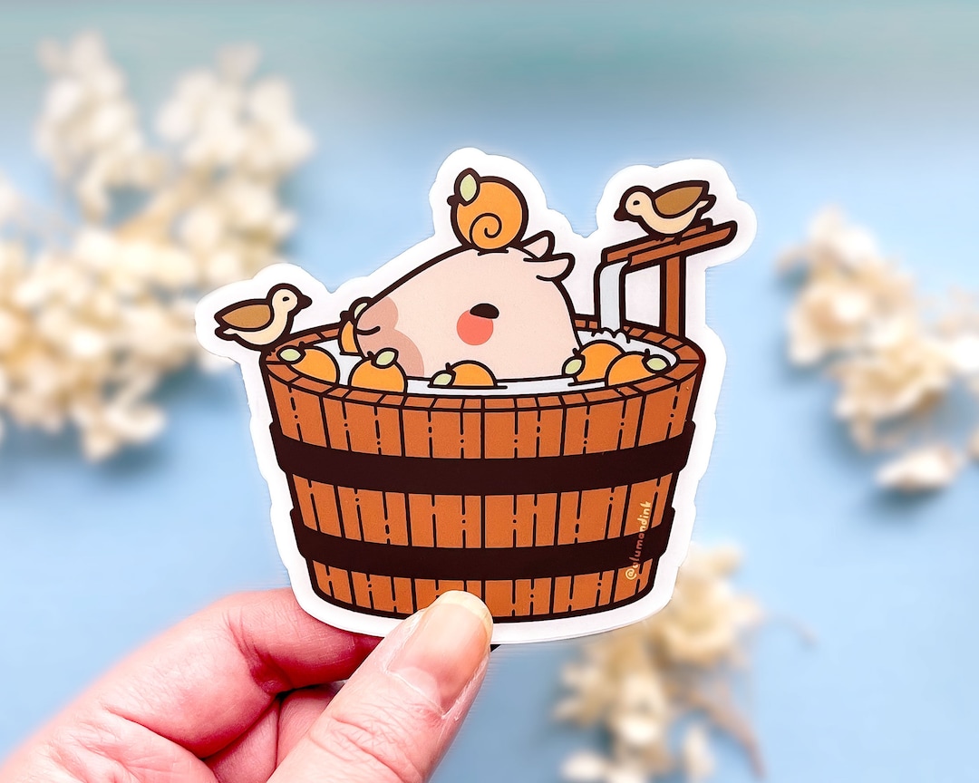 Curly the Capybara Lounging in a Wooden Bucket Clear Vinyl Sticker - Etsy
