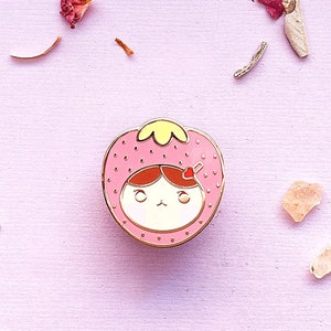 Strawberry Girl Enamel Pin - Etsy