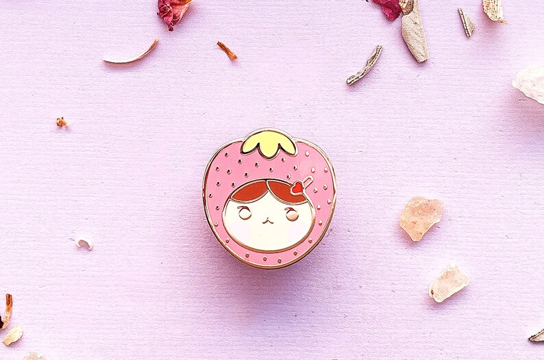 Strawberry Girl Enamel Pin - Etsy