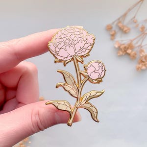 Pink Peony Botanical Flower Enamel Pin - Etsy