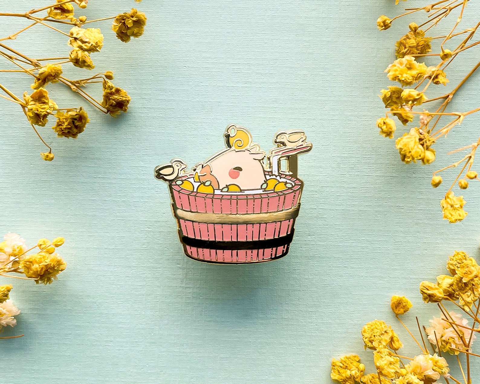 Curly the Capybara in a Bucket Spa Enamel Pin - Etsy