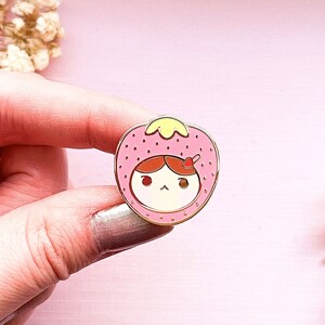 Strawberry Girl Enamel Pin - Etsy