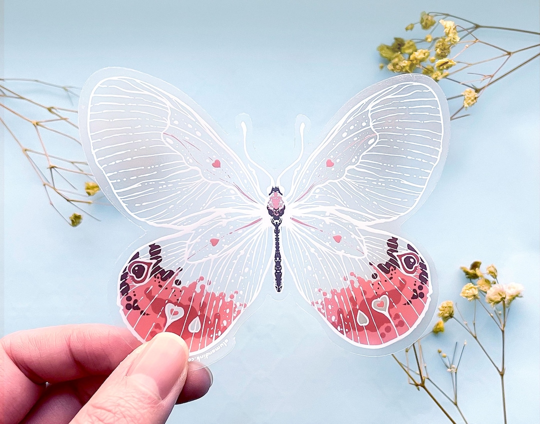 Transparent Pink Glasswing Butterfly Clear Vinyl Sticker - Etsy