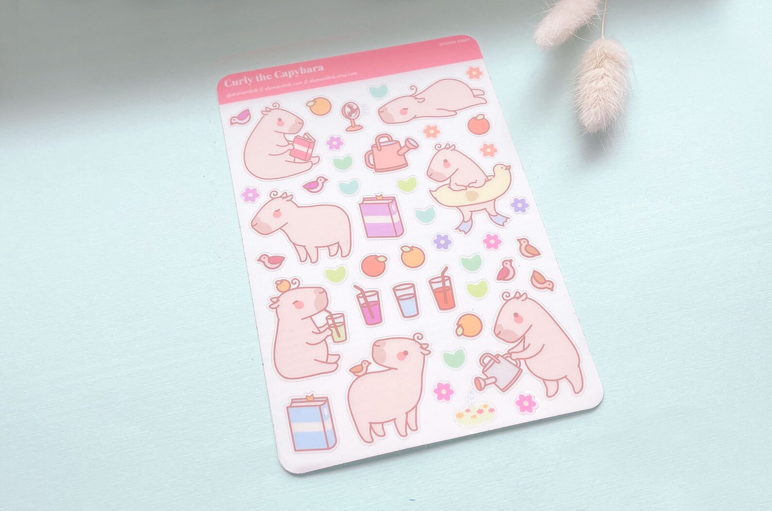 Curly the Capybara Books and Leaves Clear Vinyl Sticker Sheet - Etsy