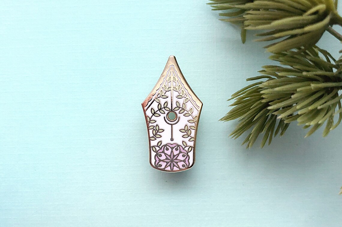 Floral Fountain Pen Enamel Pin - Etsy