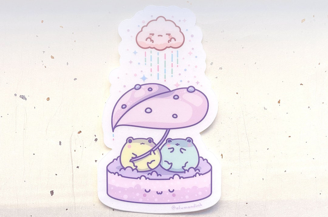 Frogs and Grumpy Rain Cloud Clear Vinyl Sticker - Etsy