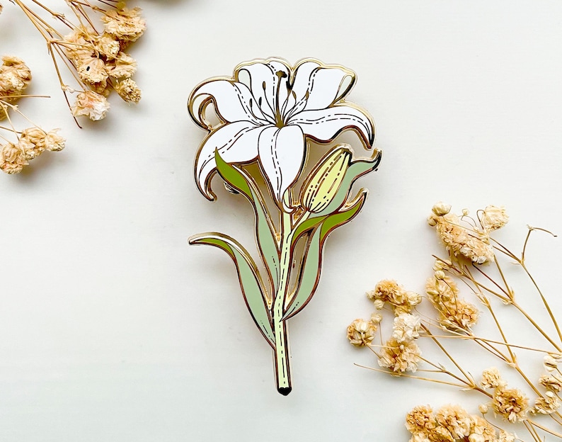 White Lily Botanical Enamel Pin - Etsy