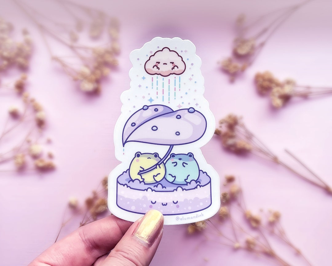 Frogs and Grumpy Rain Cloud Clear Vinyl Sticker - Etsy