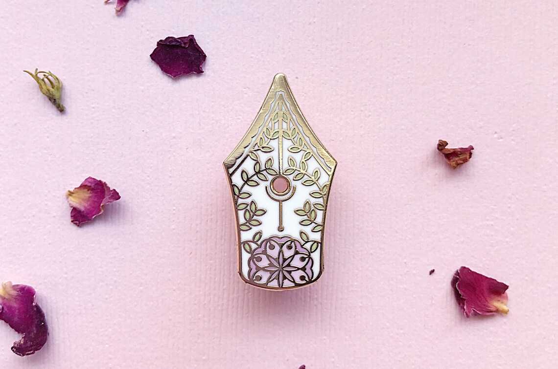 Floral Fountain Pen Enamel Pin - Etsy