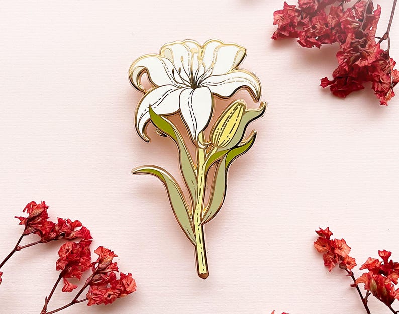 White Lily Botanical Enamel Pin - Etsy