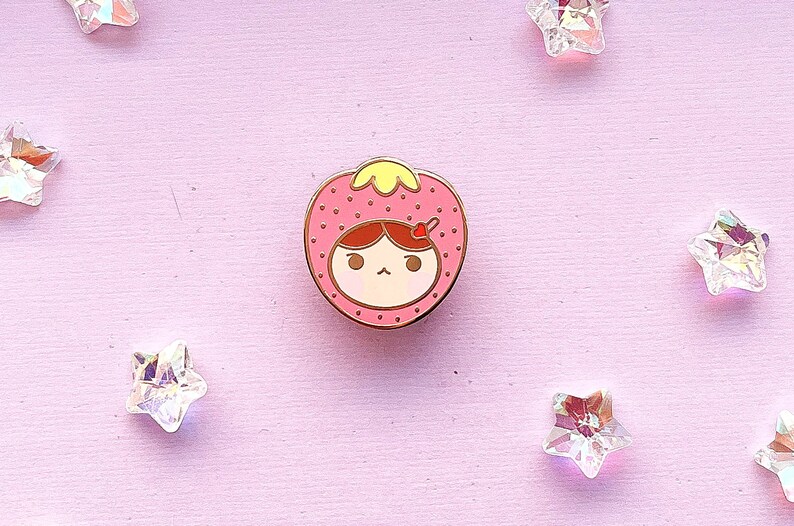Strawberry Girl Enamel Pin | Etsy