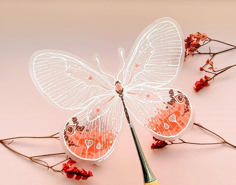 Transparent Pink Glasswing Butterfly Clear Vinyl Sticker - Etsy
