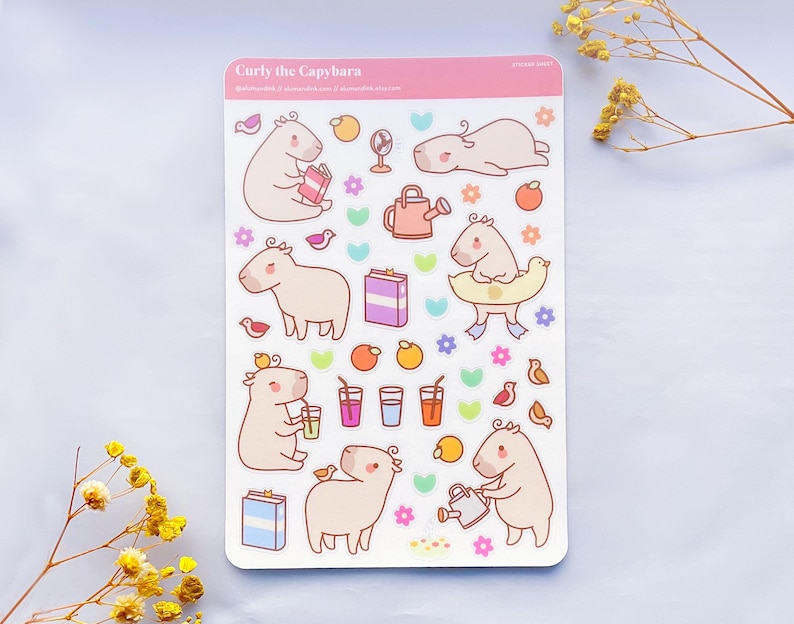 Curly the Capybara Books and Leaves Clear Vinyl Sticker Sheet - Etsy