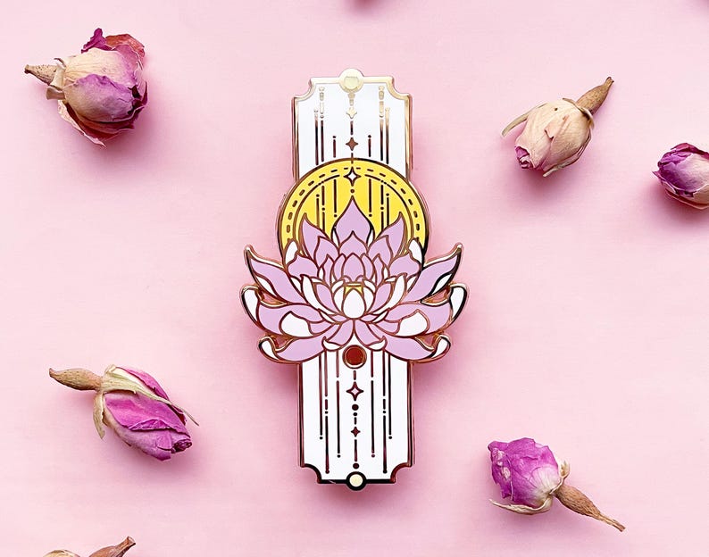 Sacred Lotus Sun and Star Pillar Enamel Pin - Etsy
