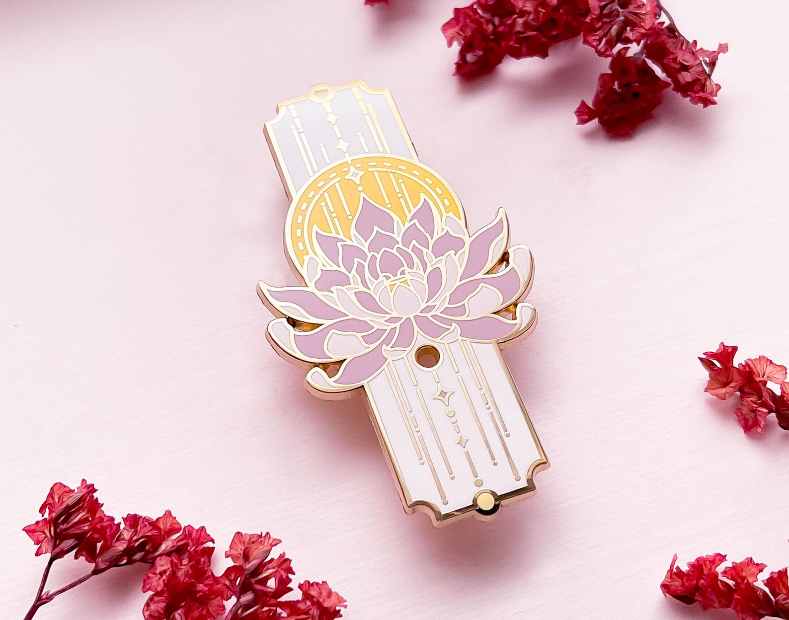 Sacred Lotus Sun and Star Pillar Enamel Pin - Etsy