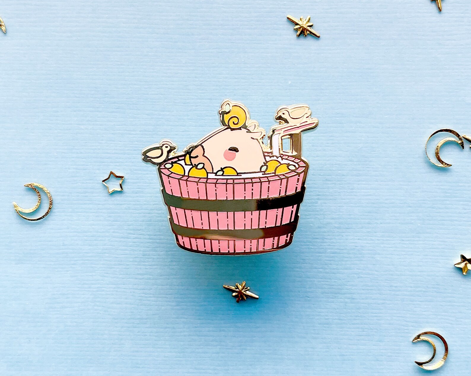 Curly the Capybara in a Bucket Spa Enamel Pin - Etsy