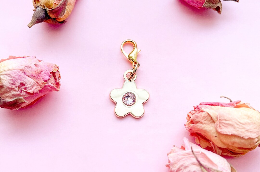 Pink Gem Flower Zipper Pull: Kawaii Planner Charm - Etsy