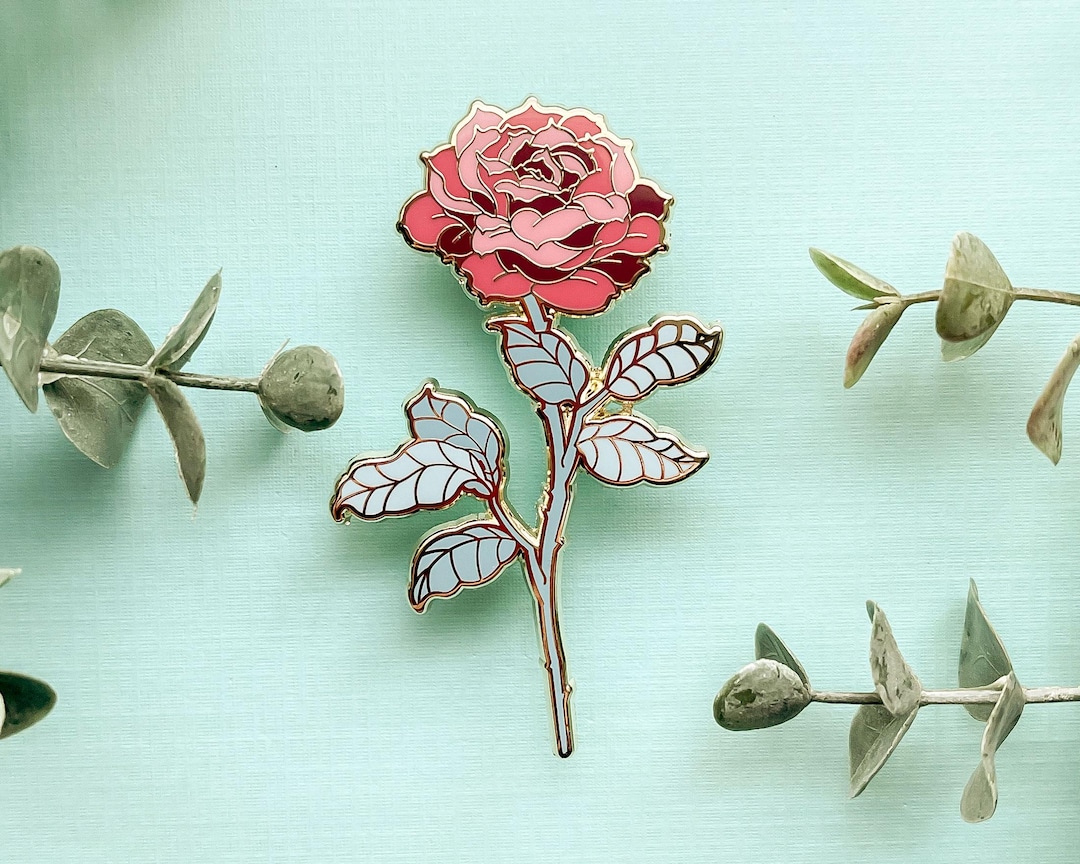 Red Tea Rose Enamel Pin - Etsy