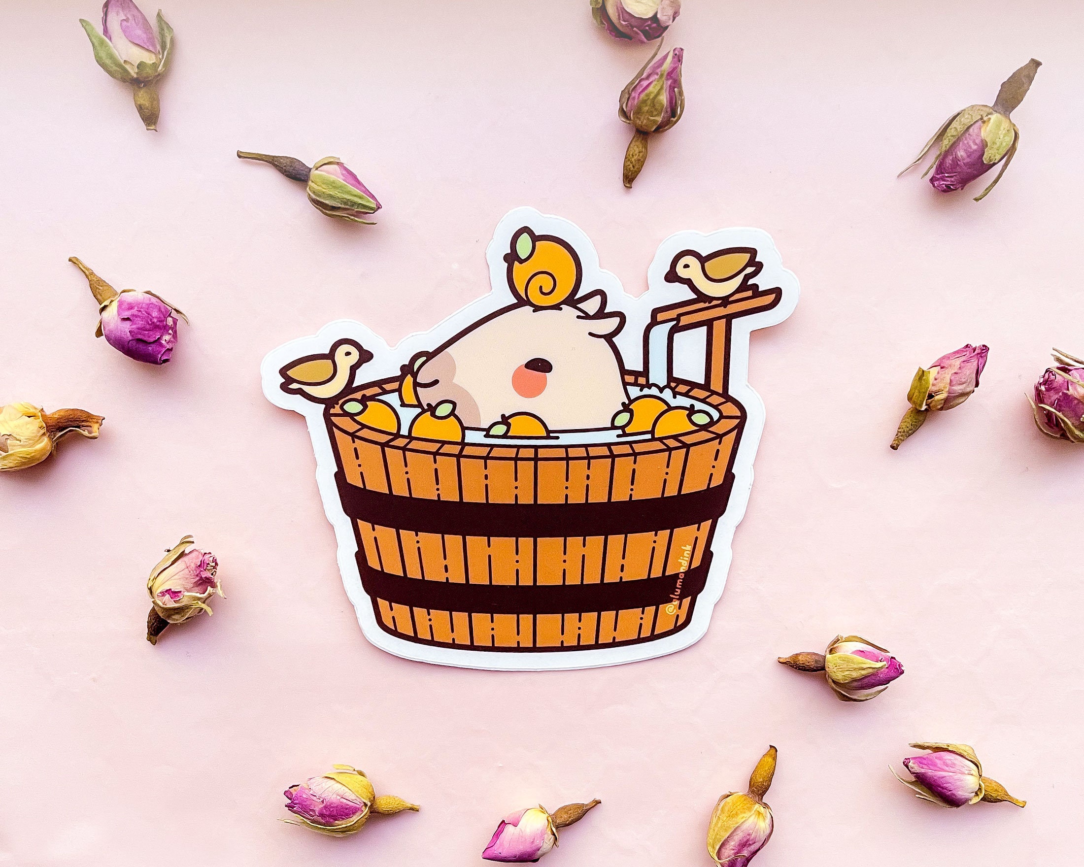 Curly the Capybara Lounging in a Wooden Bucket Clear Vinyl Sticker - Etsy