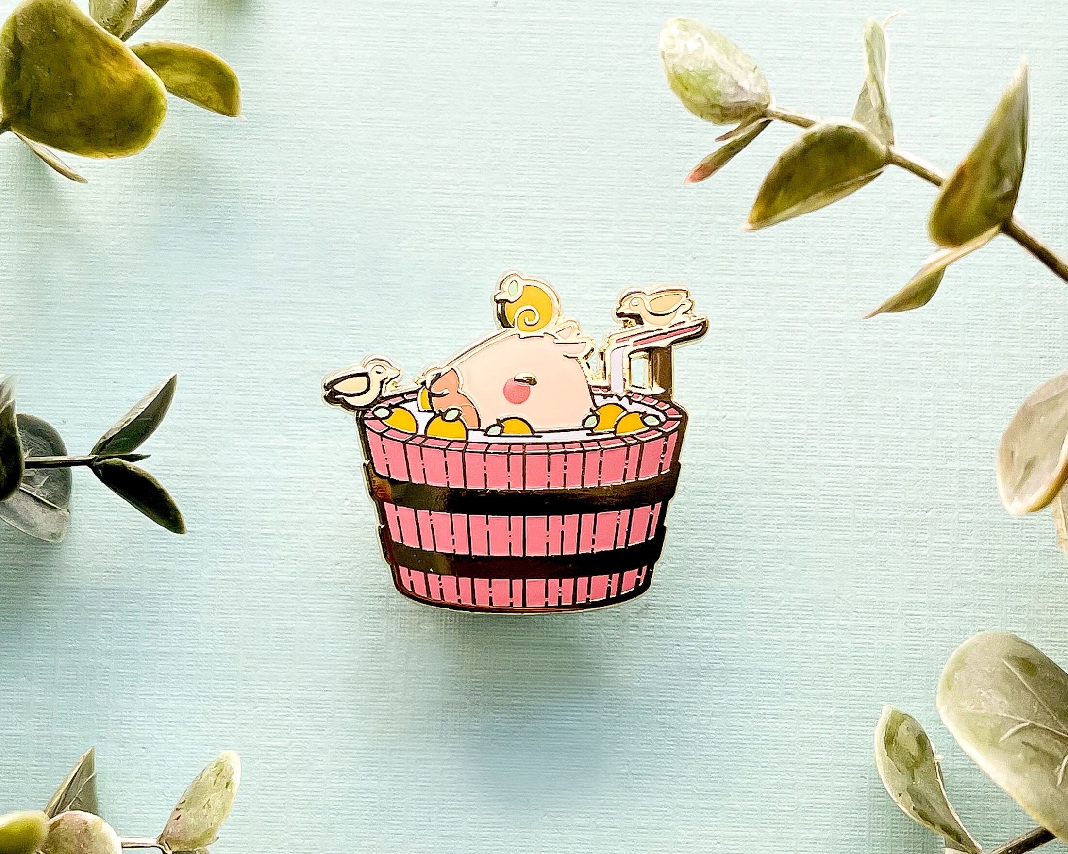 Curly the Capybara in a Bucket Spa Enamel Pin - Etsy